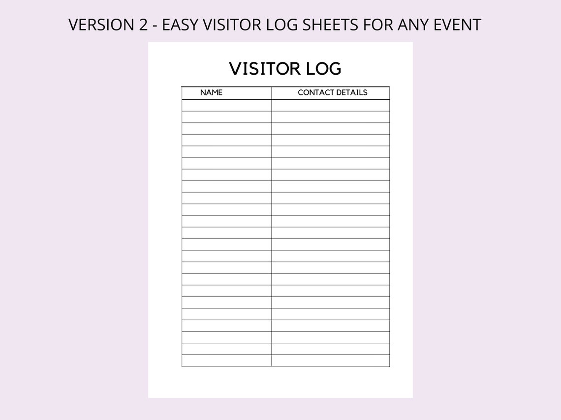 Minimalist Visitor Log Sheet, 4 Email Visitor Log Forms, PRINTABLE ...