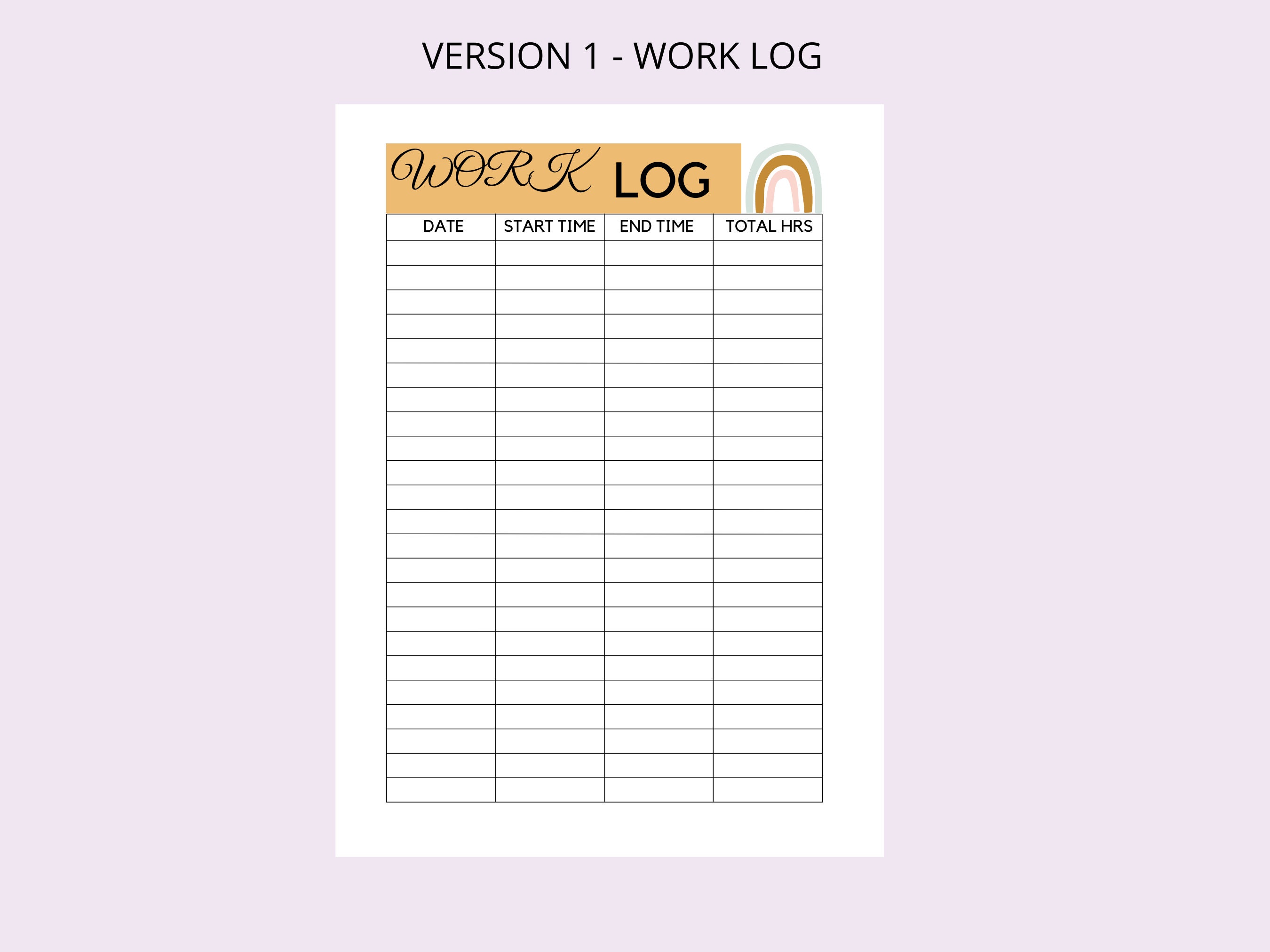 Rainbow Work Log Printable, Time Spent Tracker, Time Log, Working Hours ...