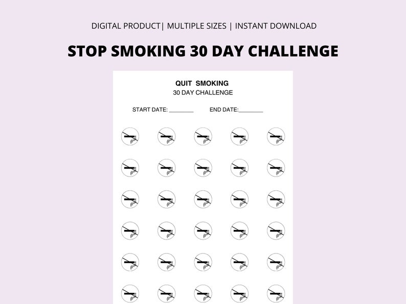 30 Day Quit Smoking Challenge, Printable Nicotine Challenge. Stop ...