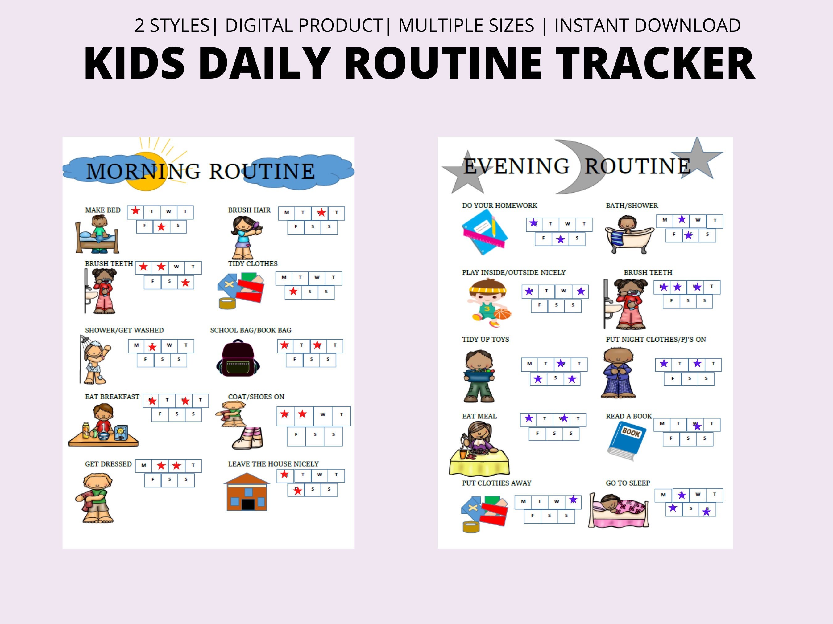 Kids Morning/evening Routine, Printable Checklist, Child Routine, ADHD ...