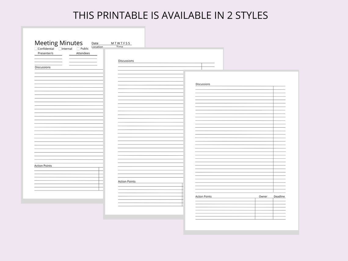 Meeting Minutes Printable, Meeting Agenda Record, Meeting Notes, Work ...