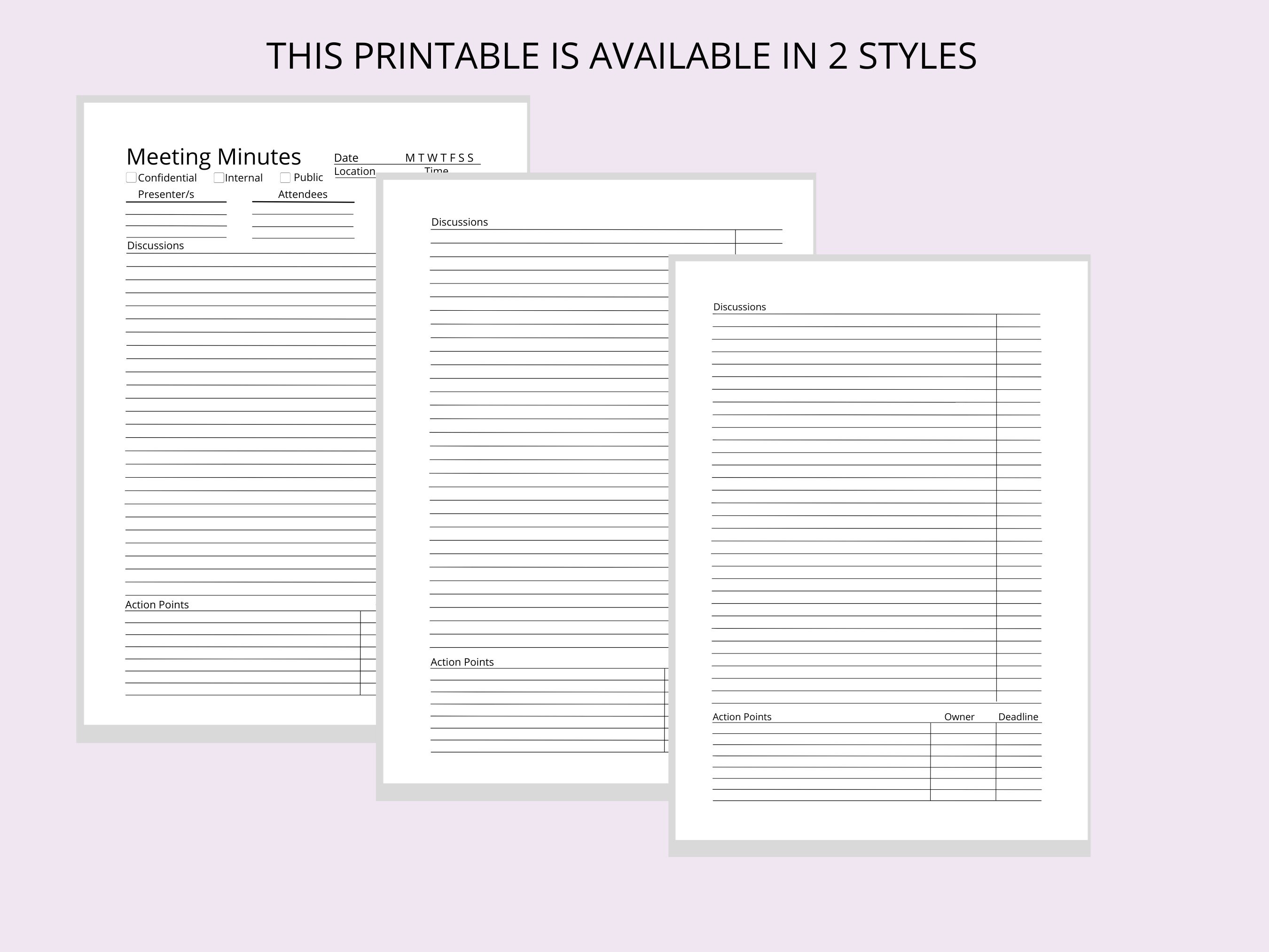 Meeting Minutes Printable, Meeting Agenda Record, Meeting Notes, Work ...