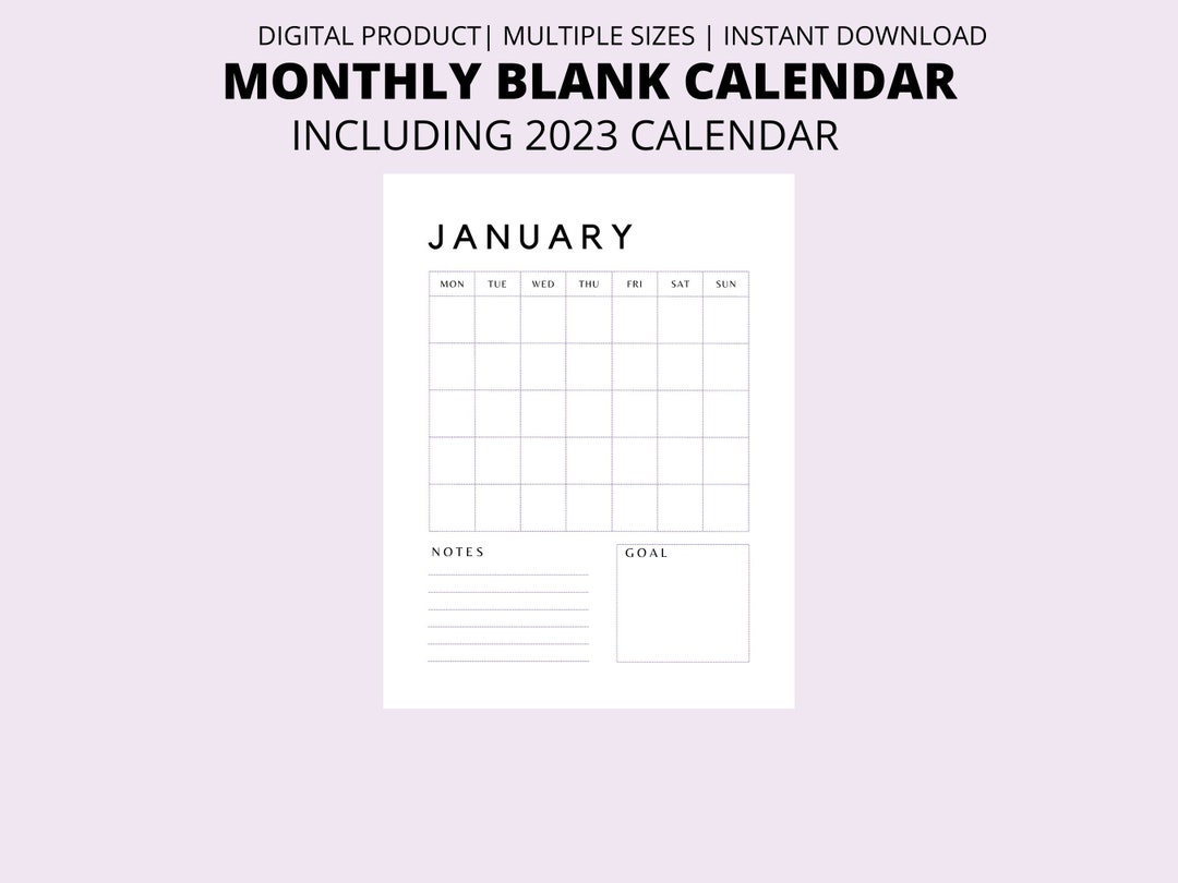 Monthly Blank Calendar, Simple Calendar, Minimalist, Portrait ...