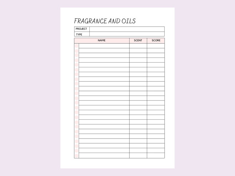 Printable Fragrance and Oil Tracking Sheet, DIY Candle Maker, Soap ...