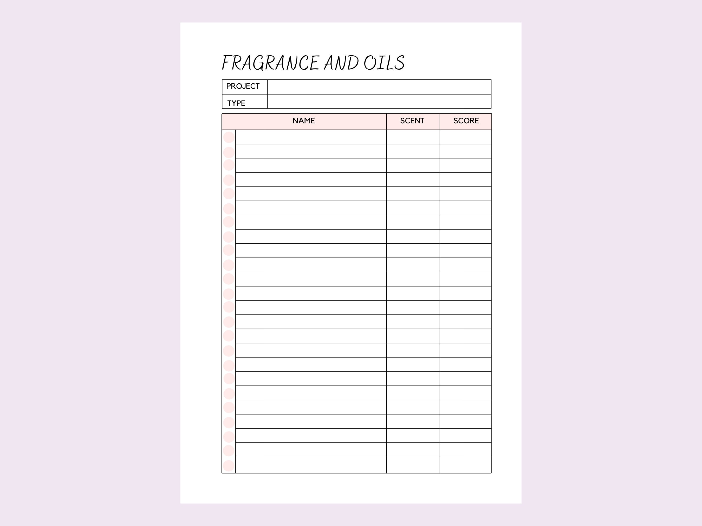 Printable Fragrance and Oil Tracking Sheet, DIY Candle Maker, Soap ...