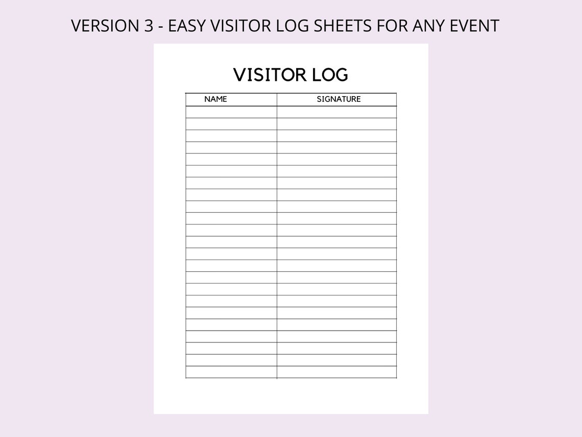 Minimalist Visitor Log Sheet, 4 Email Visitor Log Forms, PRINTABLE ...
