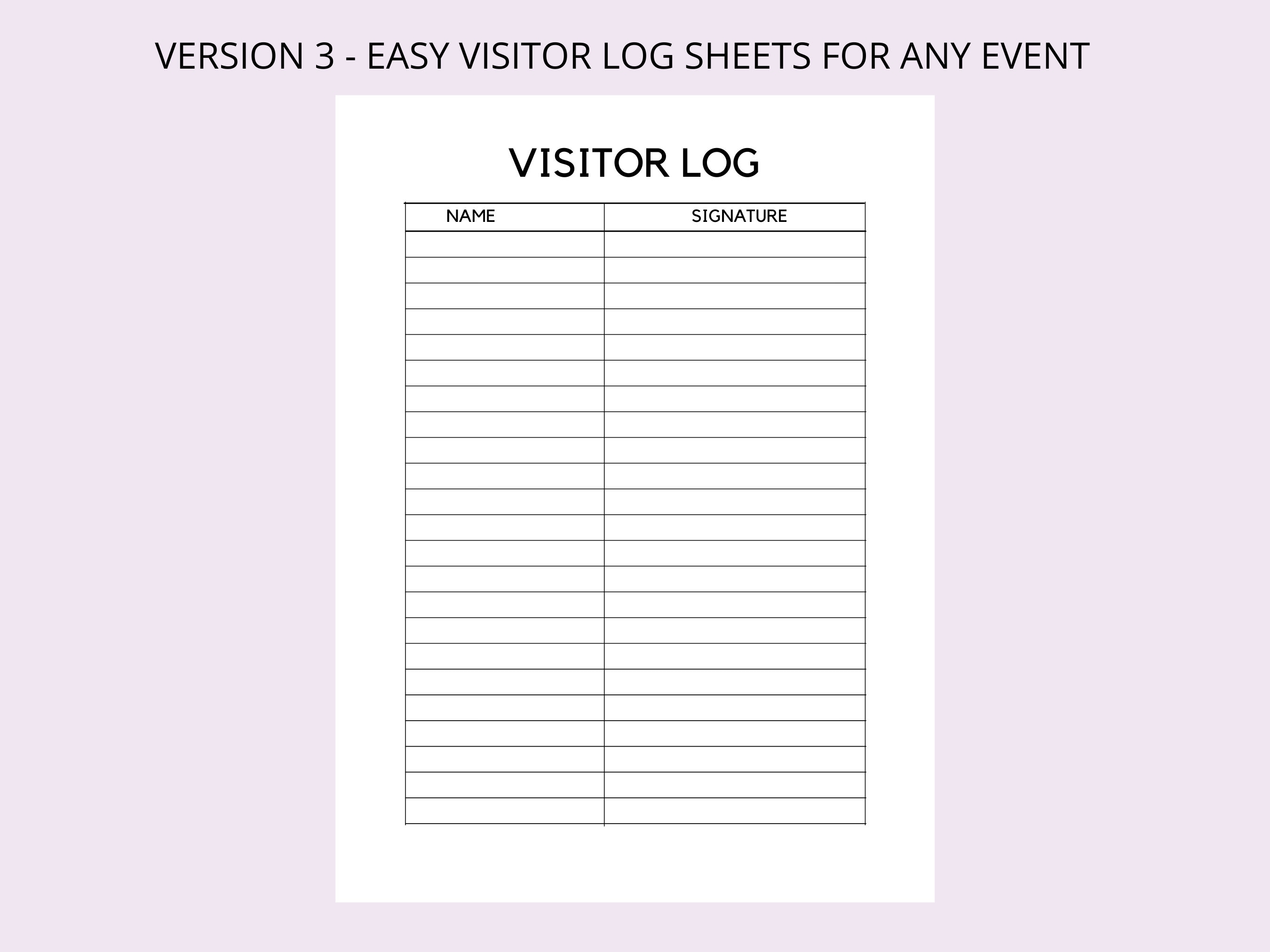 Minimalist Visitor Log Sheet, 4 Email Visitor Log Forms, PRINTABLE ...
