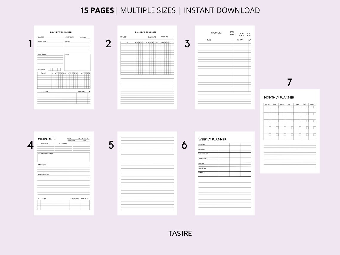 Project Planner Printable, Project Set, Project Organiser, Meeting Task ...