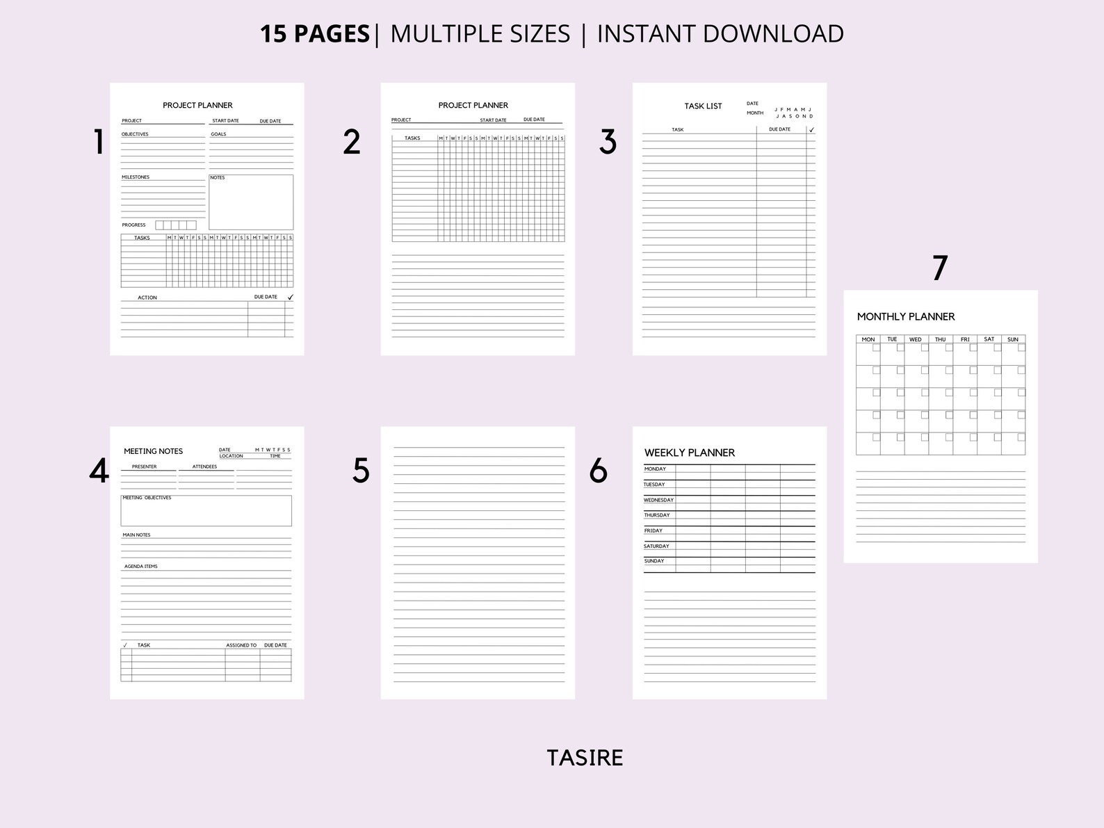 Project Planner Printable, Project Set, Project Organiser, Meeting Task ...