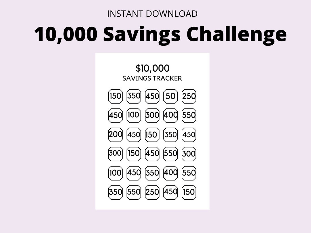 10,000 Savings Printable, Money Saving Challenge, Save 10k, Savings ...