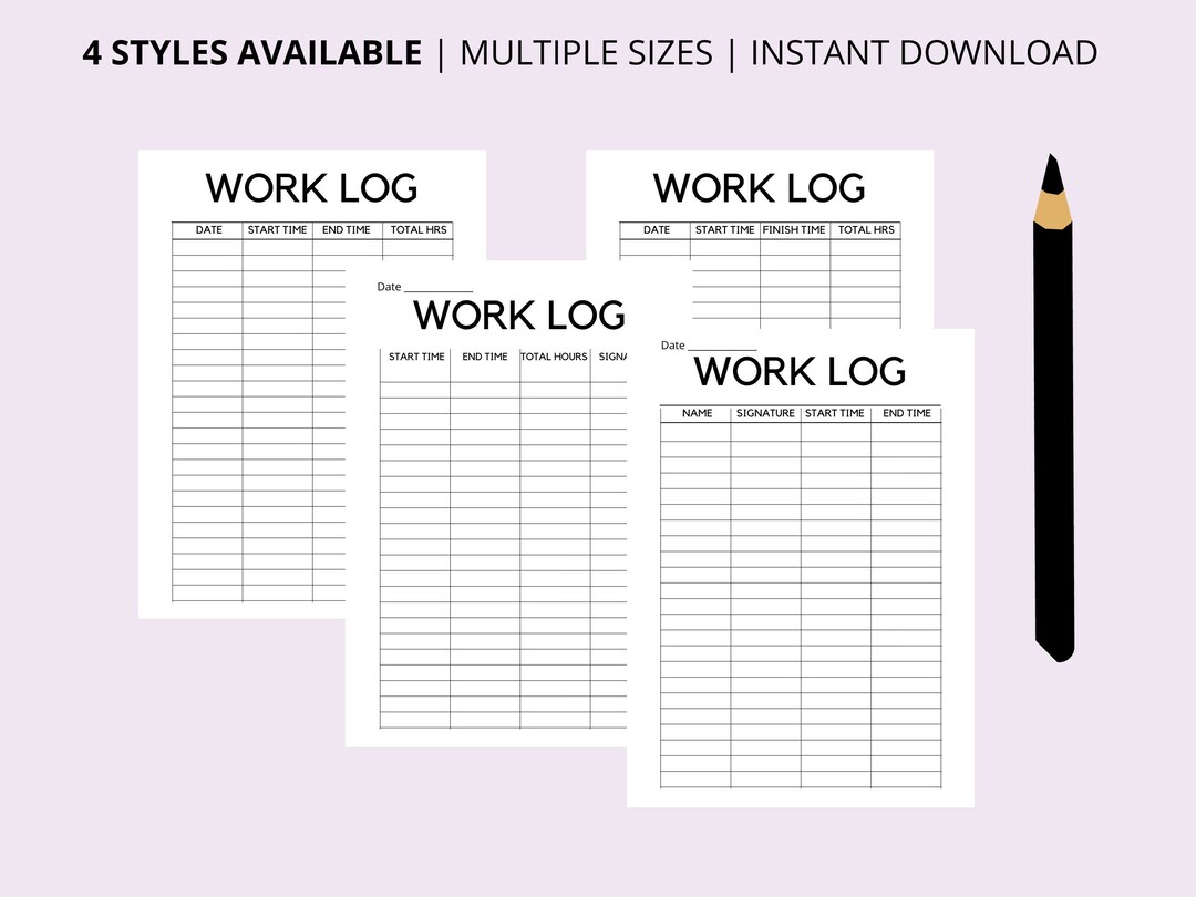 Minimalist Work Log Printable, Time Spent Tracker, Time Log, Working ...