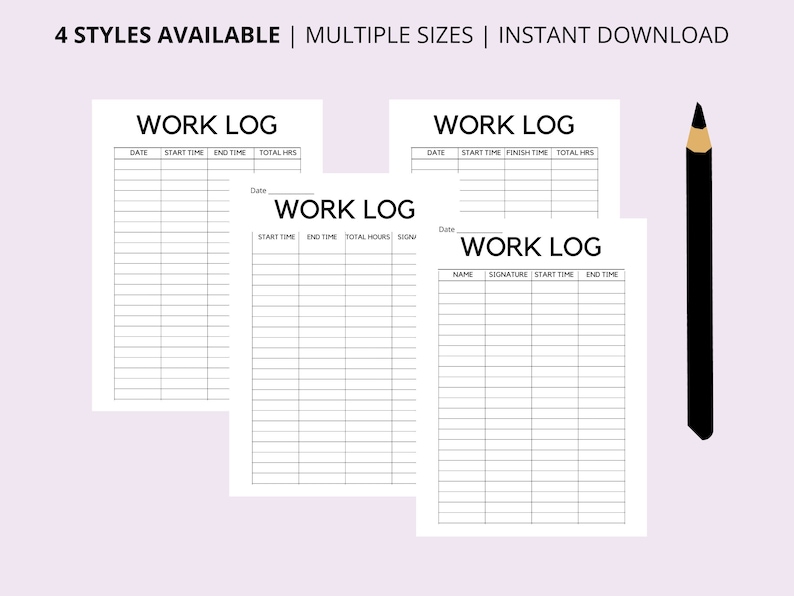 Minimalist Work Log Printable, Time Spent Tracker, Time Log, Working ...