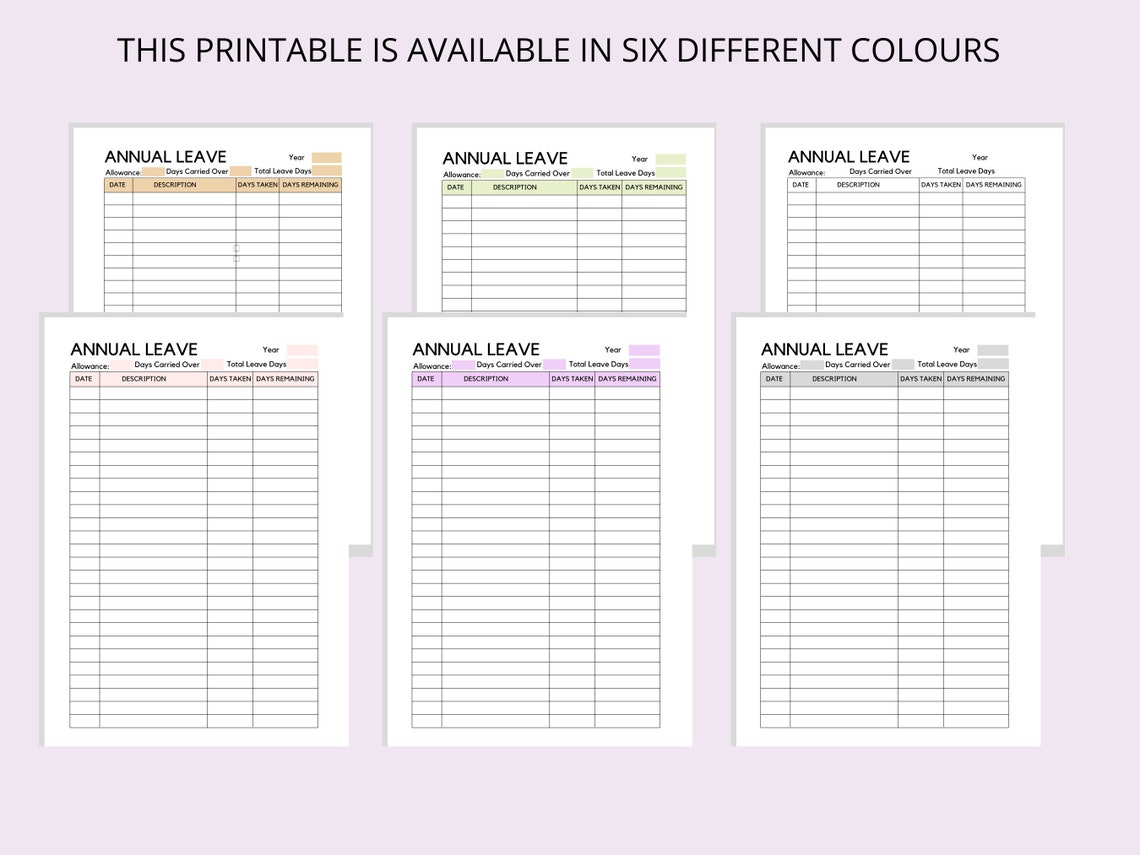 Annual Leave Tracker Printable, Holiday Tracker, Time off Log, Vacation ...