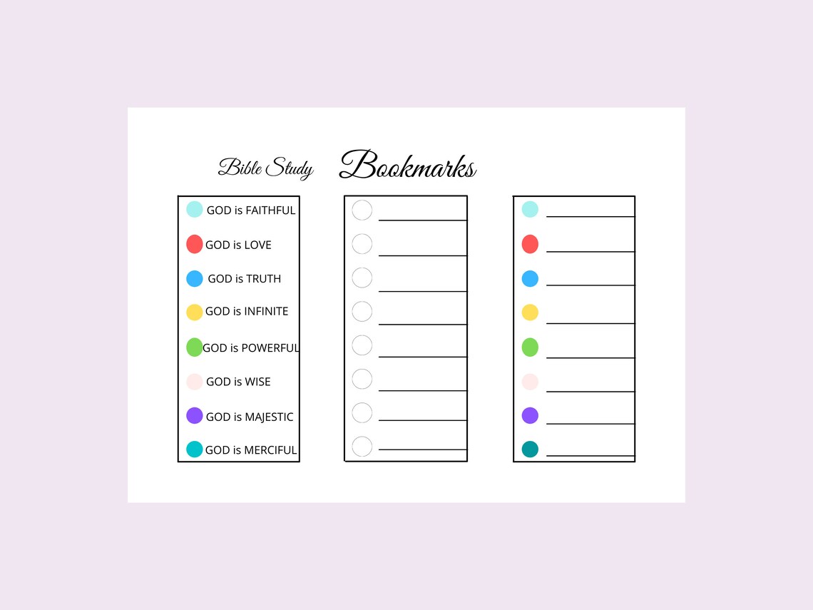 Bible Study Color Chart Bookmarks, Printable Bookmarks - Etsy