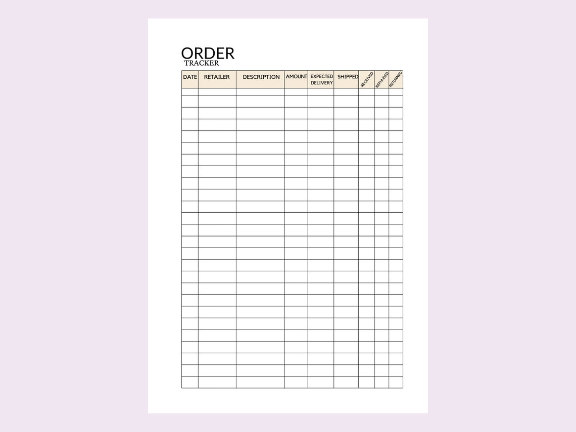 Order Tracker Planner Printable | Online Order Tracker | Shopping ...