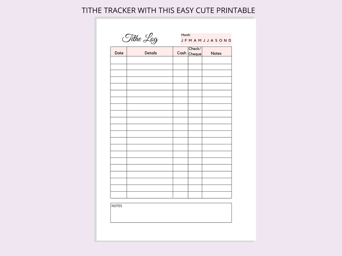 Tithe Log, Tithing Log, Instant, Printable, Tithe Record, One Page ...