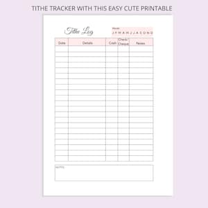 Tithe Log, Tithing Log, Instant, Printable, Tithe Record, One Page ...