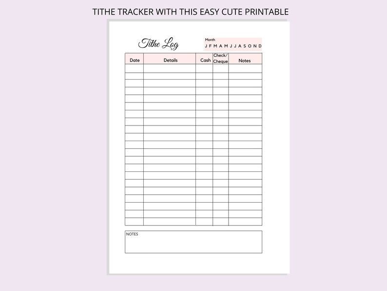 Tithe Log, Tithing Log, Instant, Printable, Tithe Record, One Page ...