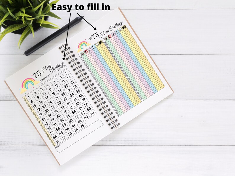 75 Hard Challenge Tracker Bundle, 75 Day Printable, Fitness Journal ...