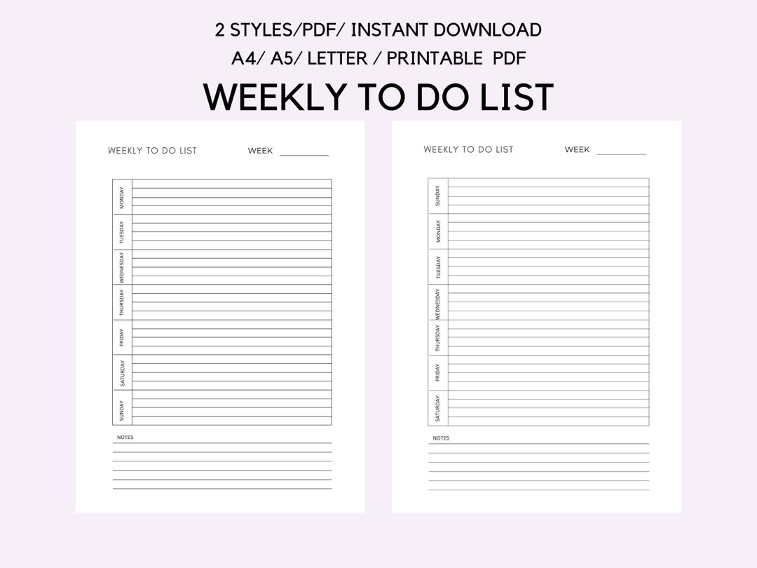 Weekly to Do List Printable, Weekly Task List Template, Weekly Planner ...