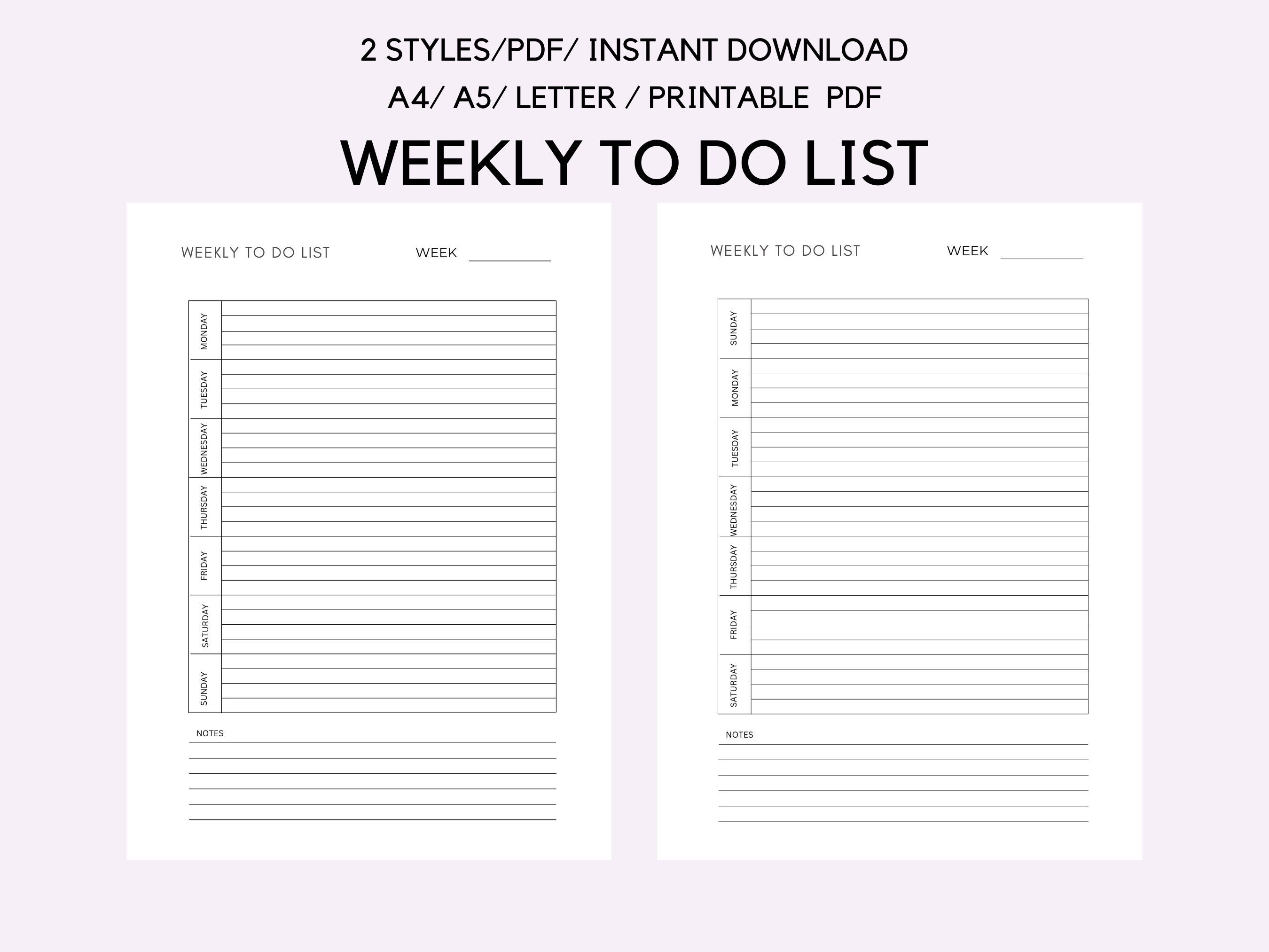 Weekly to Do List Printable Weekly Task List Template Weekly - Etsy