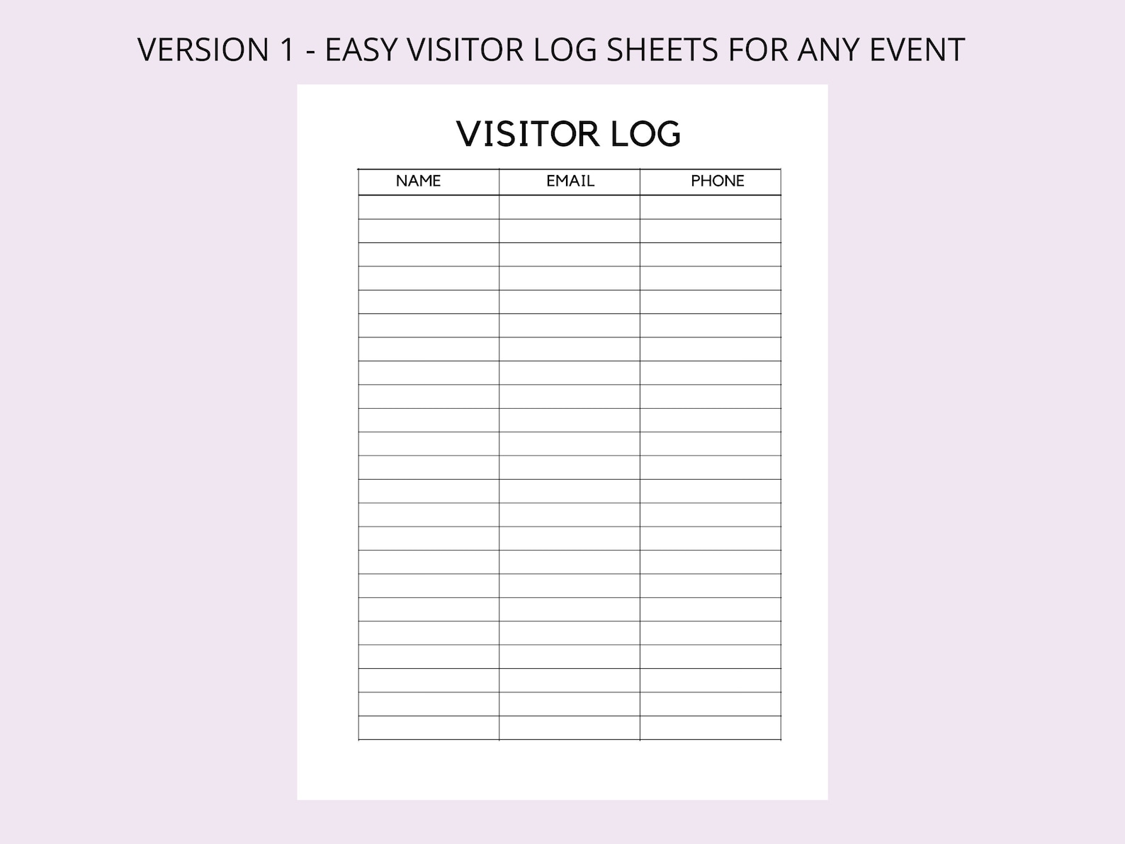 Minimalist Visitor Log Sheet, 4 Email Visitor Log Forms, PRINTABLE ...