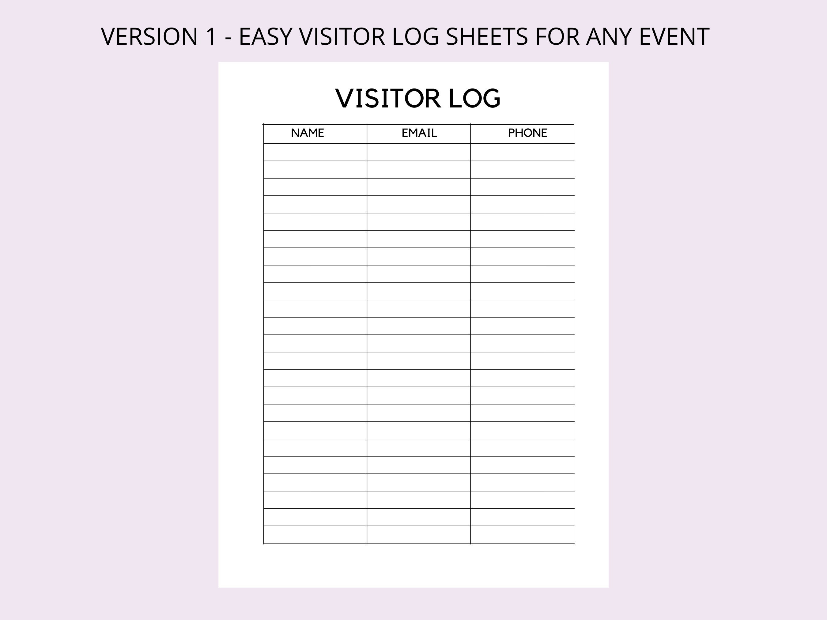 Minimalist Visitor Log Sheet, 4 Email Visitor Log Forms, PRINTABLE ...