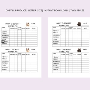 Guinea Pig Daily Checklist, Care Planner, Diet Tracker, Guinea Pig ...