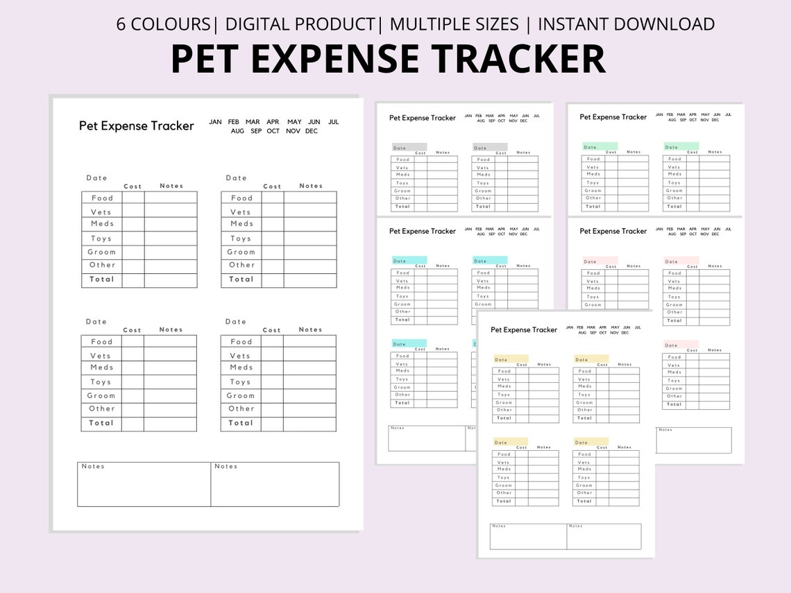 Pet Expense Tracker Printable, Pet Spending Log, Dog Care Costs Tracker ...