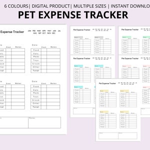 Pet Expense Tracker Printable, Pet Spending Log, Dog Care Costs Tracker ...