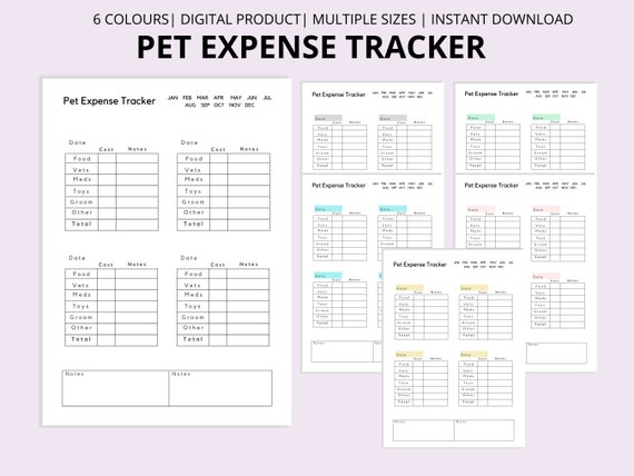 Pet Expense Tracker Printable Pet Spending Log Dog Care - Etsy