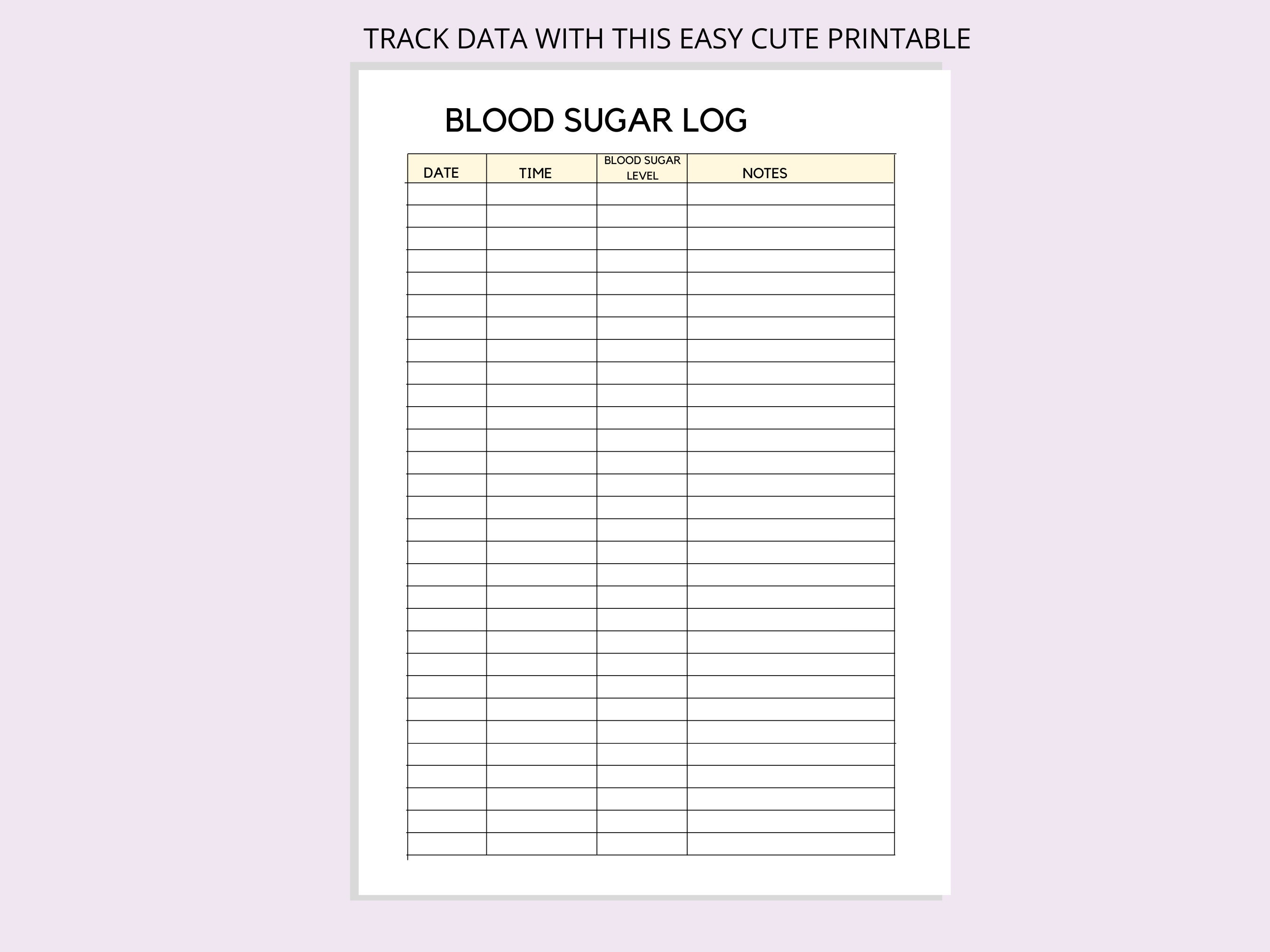 Blood Sugar Log Printable, Blood Sugar Reading Tracker, Blood Glucose ...