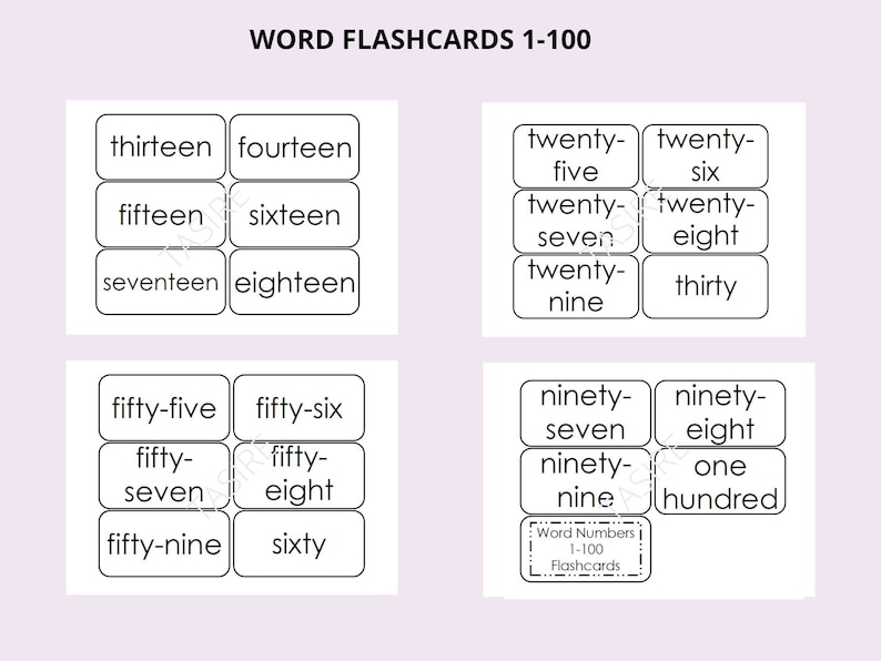 Word Flash Cards 1-100, Childcare Center Printable Cards, Toddler ...
