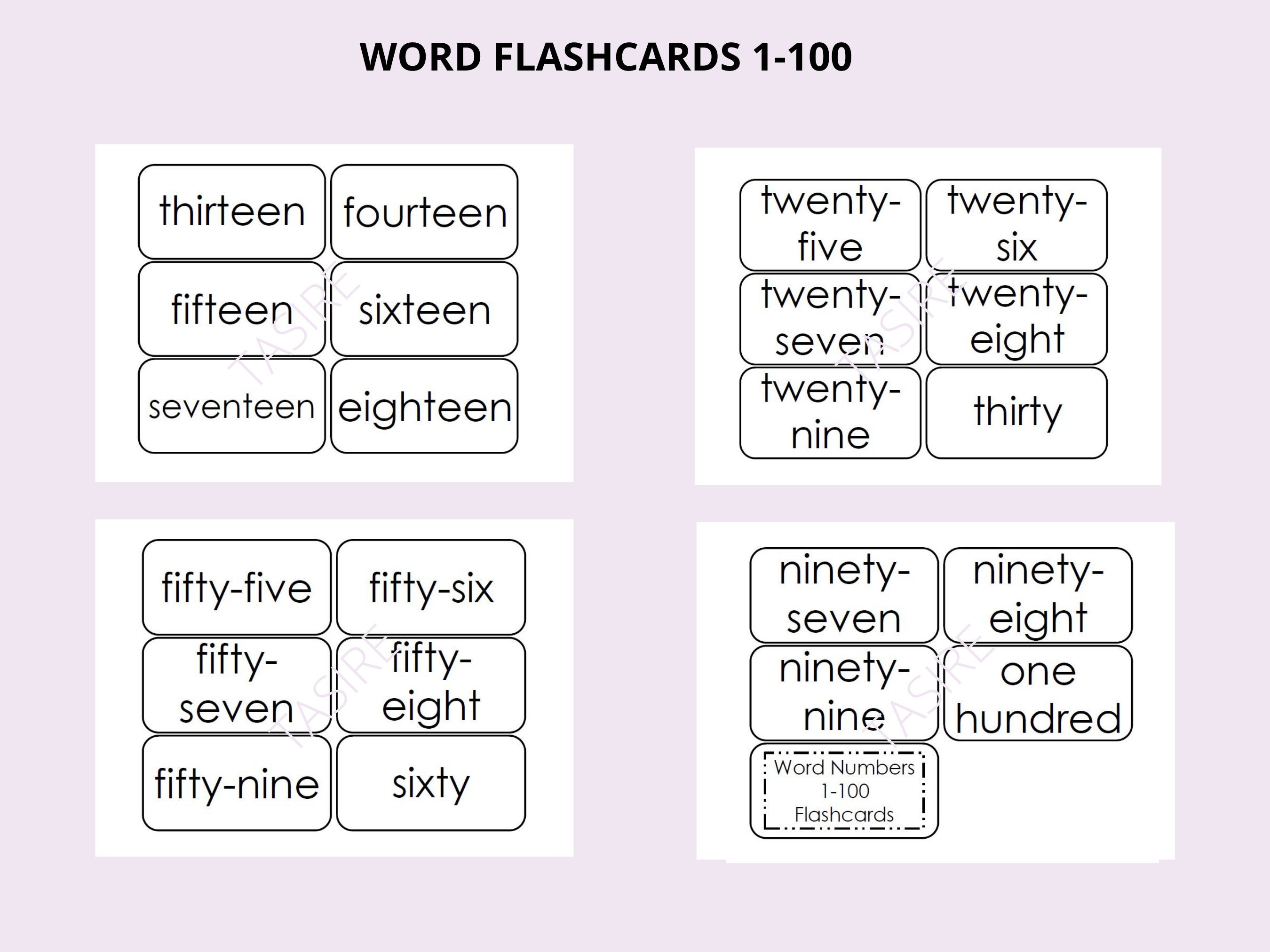 Word Flash Cards 1-100, Childcare Center Printable Cards, Toddler ...