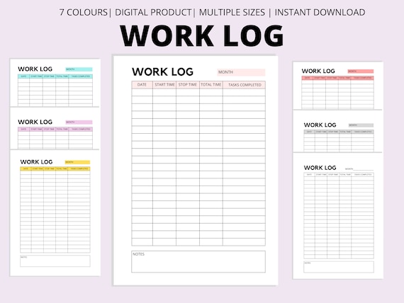 Work Log Printable Time Spent Tracker Time Log Working - Etsy