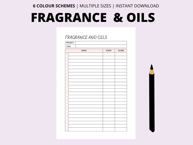 Printable Fragrance and Oil Tracking Sheet, DIY Candle Maker, Soap ...