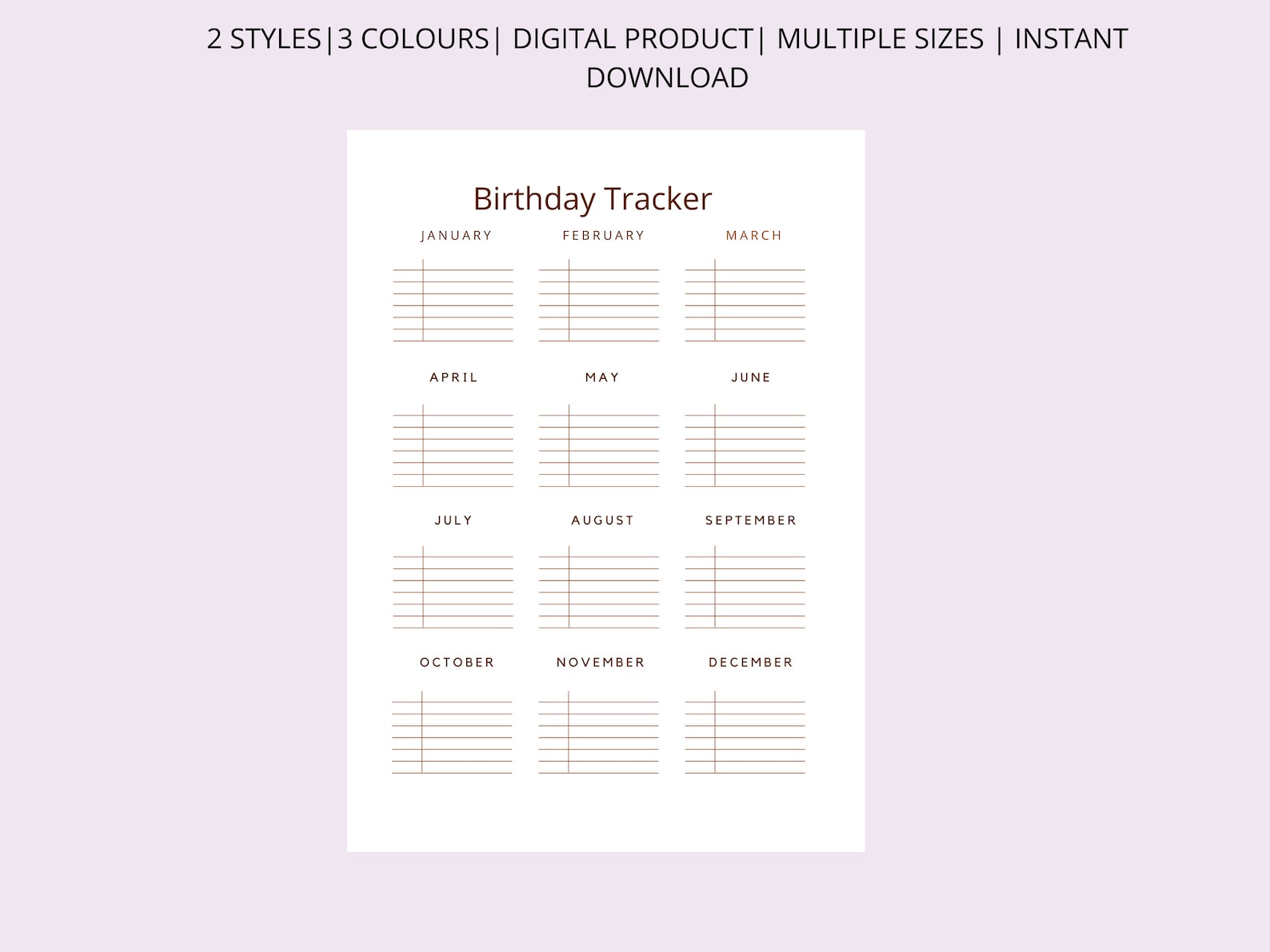 Birthday Tracker, Birthday Recorder, Birthday List Printable, Birthday ...