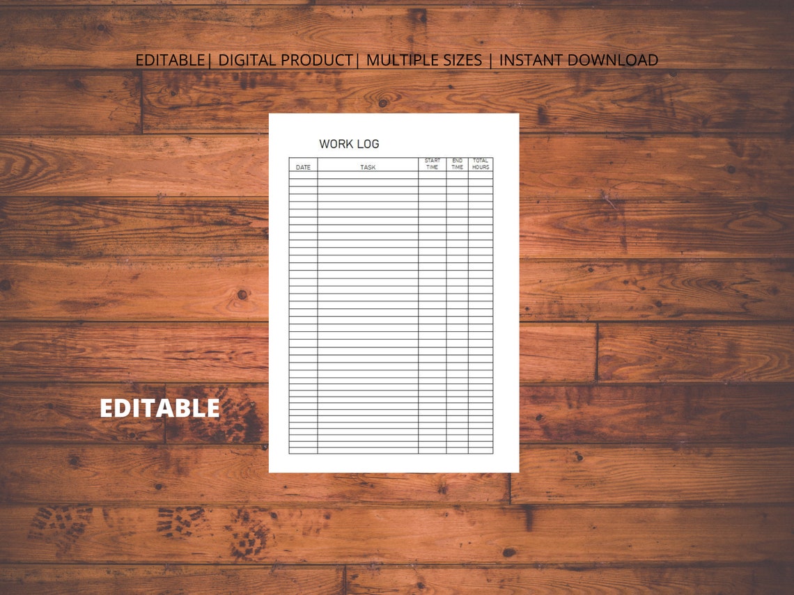 Editable Work Log Printable, Time Spent Tracker, Timelog, Working Hours ...