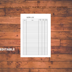 Editable Work Log Printable, Time Spent Tracker, Timelog, Working Hours ...