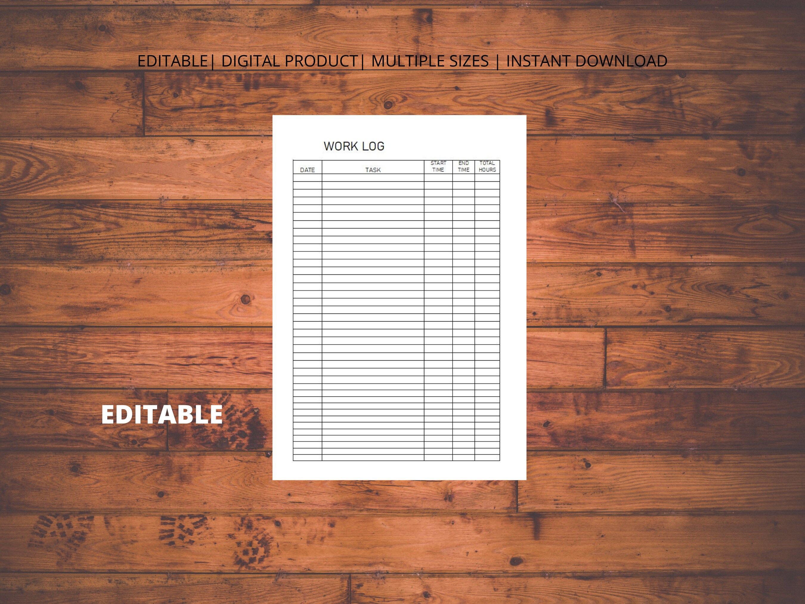 Editable Work Log Printable, Time Spent Tracker, Timelog, Working Hours ...