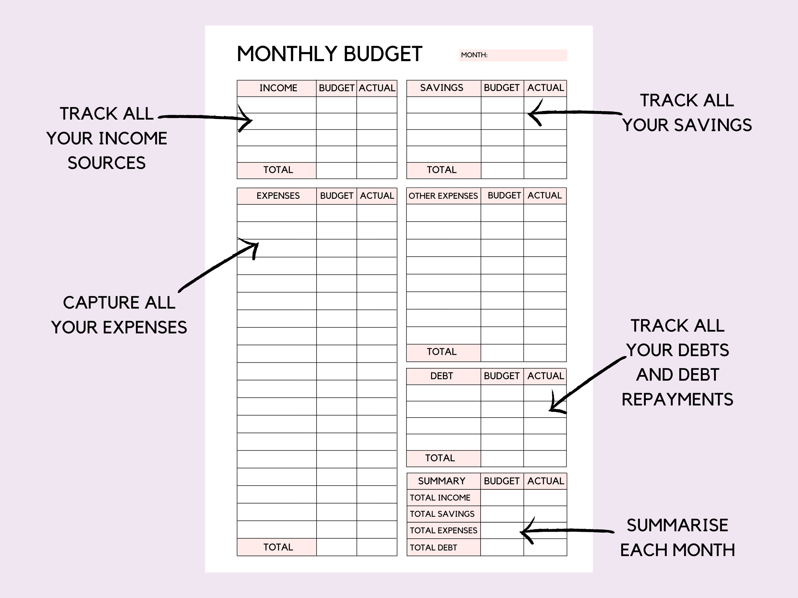 MONTHLY Finance Planner Printable, Print at Home Budget Plan, Budget ...