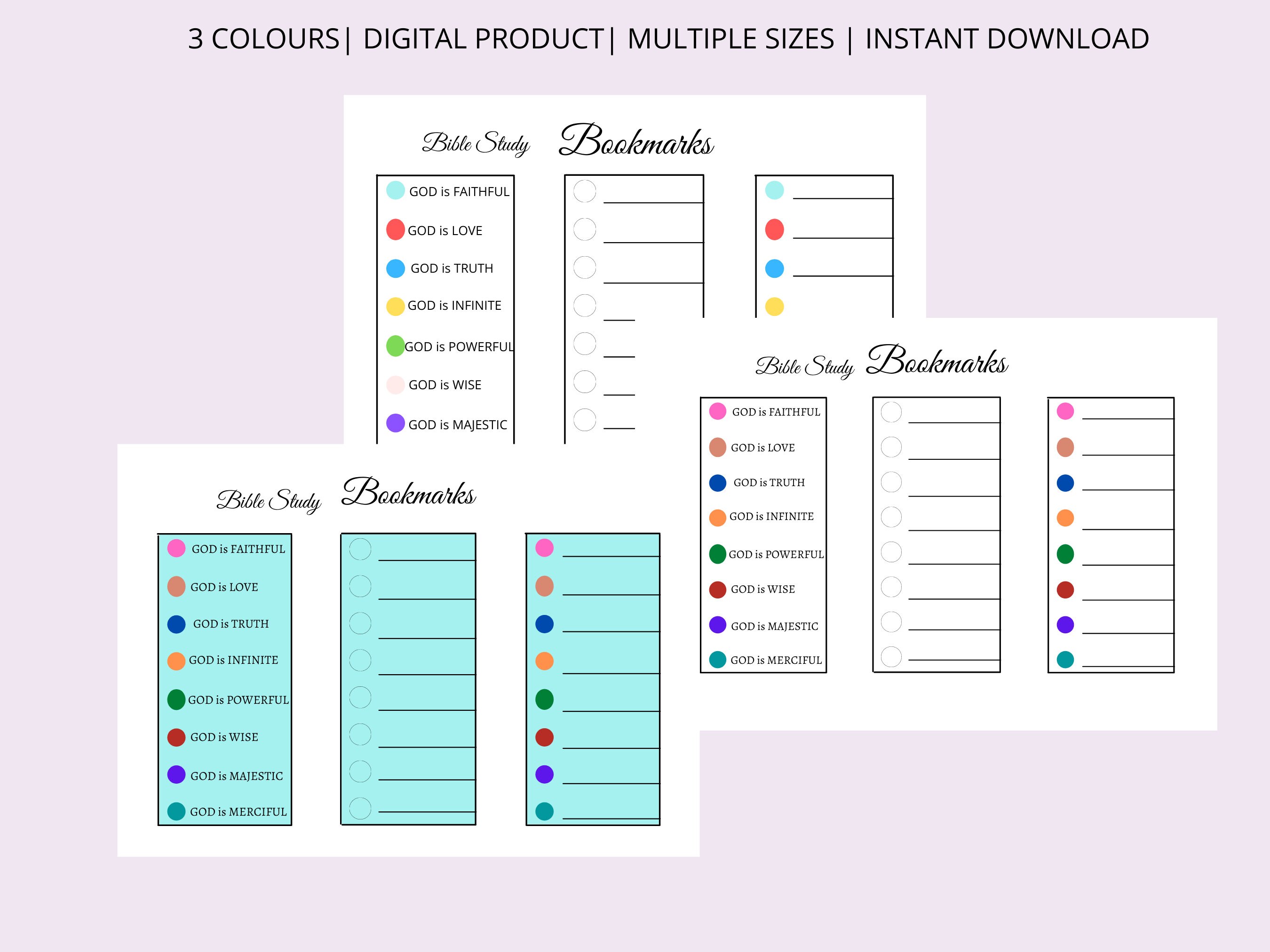 Bible Study Color Chart Bookmarks, Printable Bookmarks - Etsy