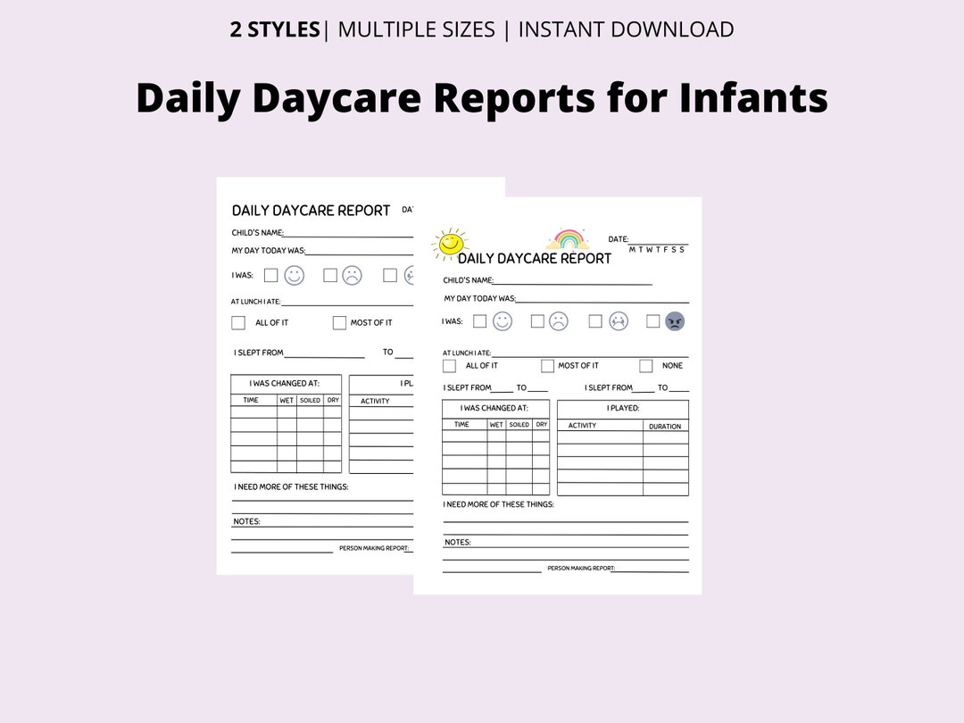 Daily Daycare Reports, Toddler Daily Report, Daily Log for Daycare ...