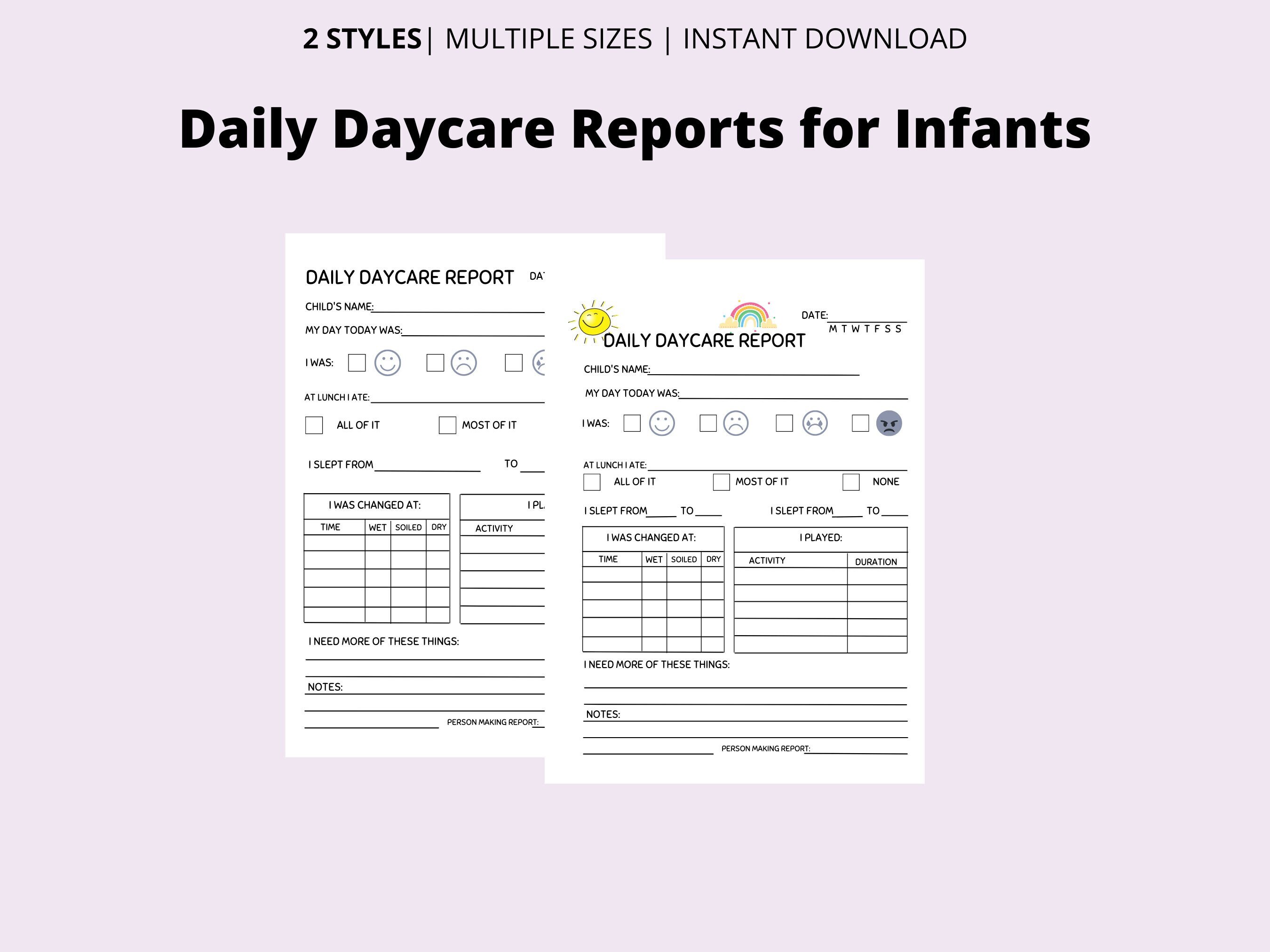 Daily Daycare Reports, Toddler Daily Report, Daily Log for Daycare ...