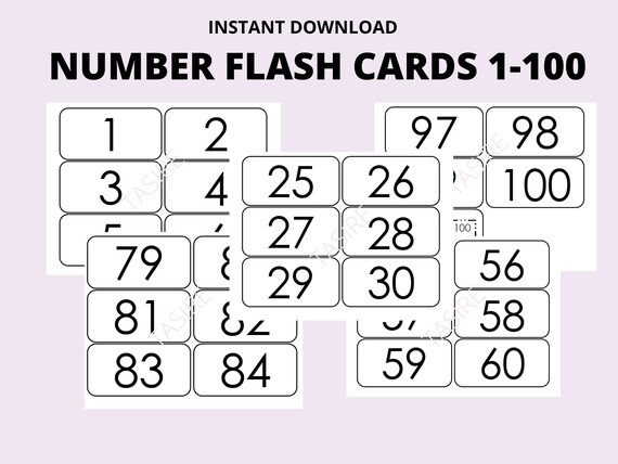 Number Flash Cards 1-100 Childcare Center Printable Cards | Etsy