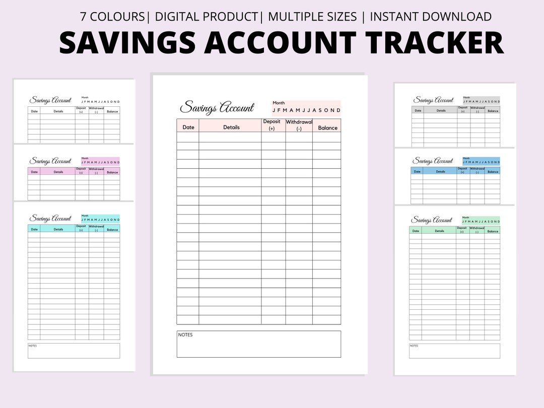 Savings Account Tracker Printable, Personal Savings Sheet, Financial ...