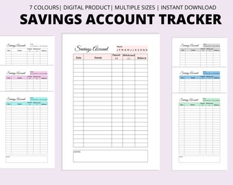 Savings Account Sheet Printable, Personal Savings Tracker, Financial ...