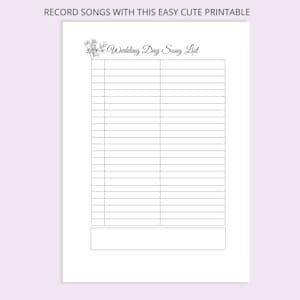 Blank Wedding Song List, Minimalist Song List Tracker, Printable ...