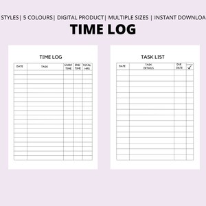 Time Log Printable Time Spent Tracker Work Log Working | Etsy