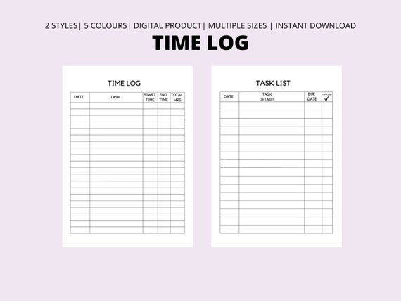 Time Log Printable Time Spent Tracker Work Log Working | Etsy